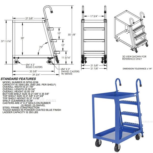Steel Stock Picker 2 Shelf with Mold On Rubber Casters 39-3/4 In. x 21 ...